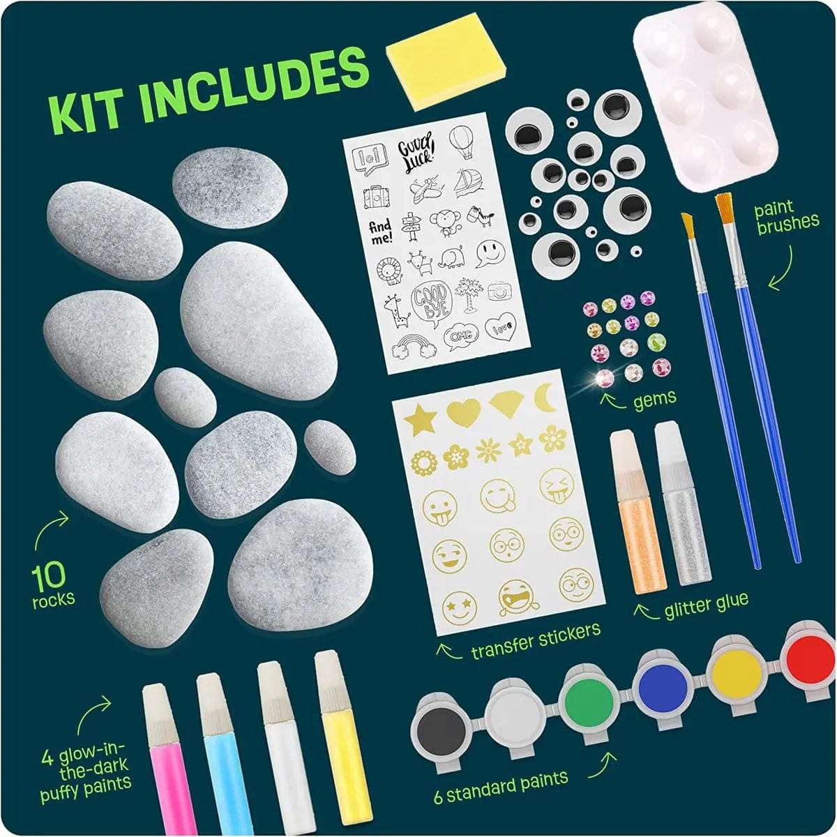 Kids Rock Painting Kit Art & Craft Set -Glow In The - Cart In Mart