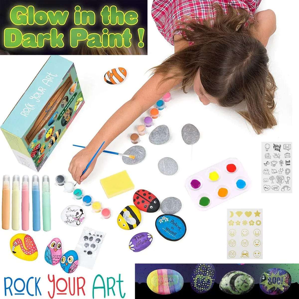 Kids Rock Painting Kit Art & Craft Set -Glow In The - Cart In Mart