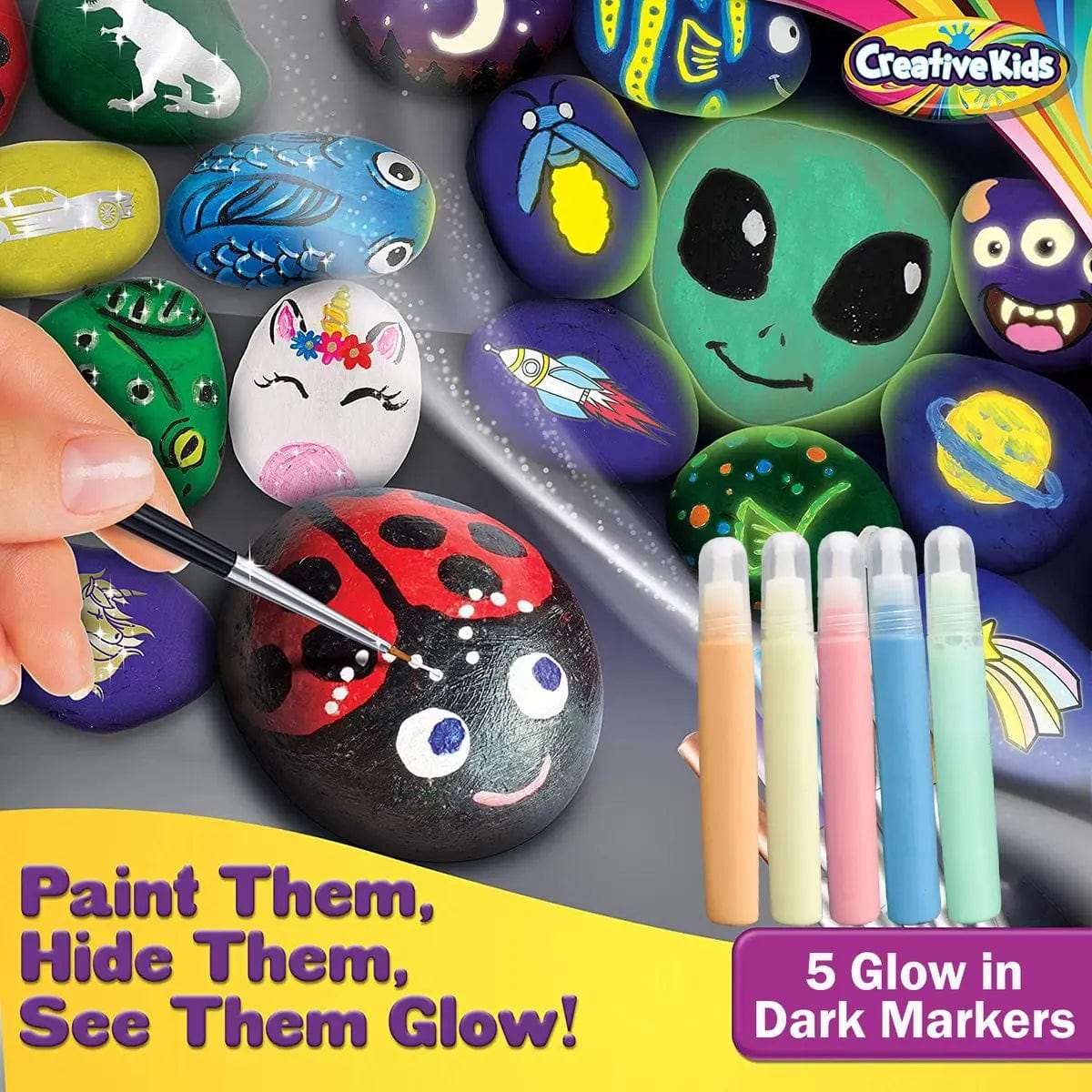 Kids Rock Painting Kit Art & Craft Set -Glow In The - Cart In Mart