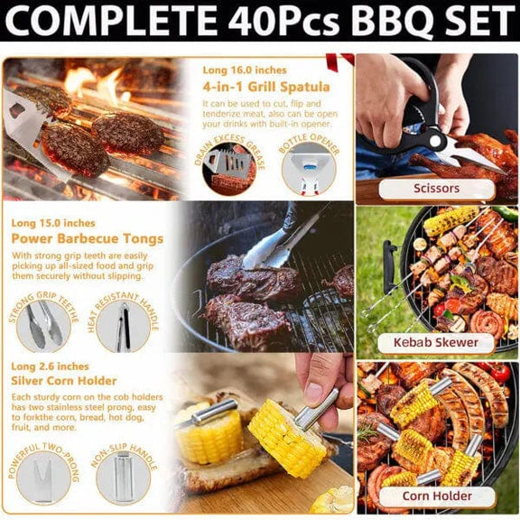 Heavy Duty Braai Grilling Tool Set & BBQ Utensils | 40 Piece - Cart In Mart