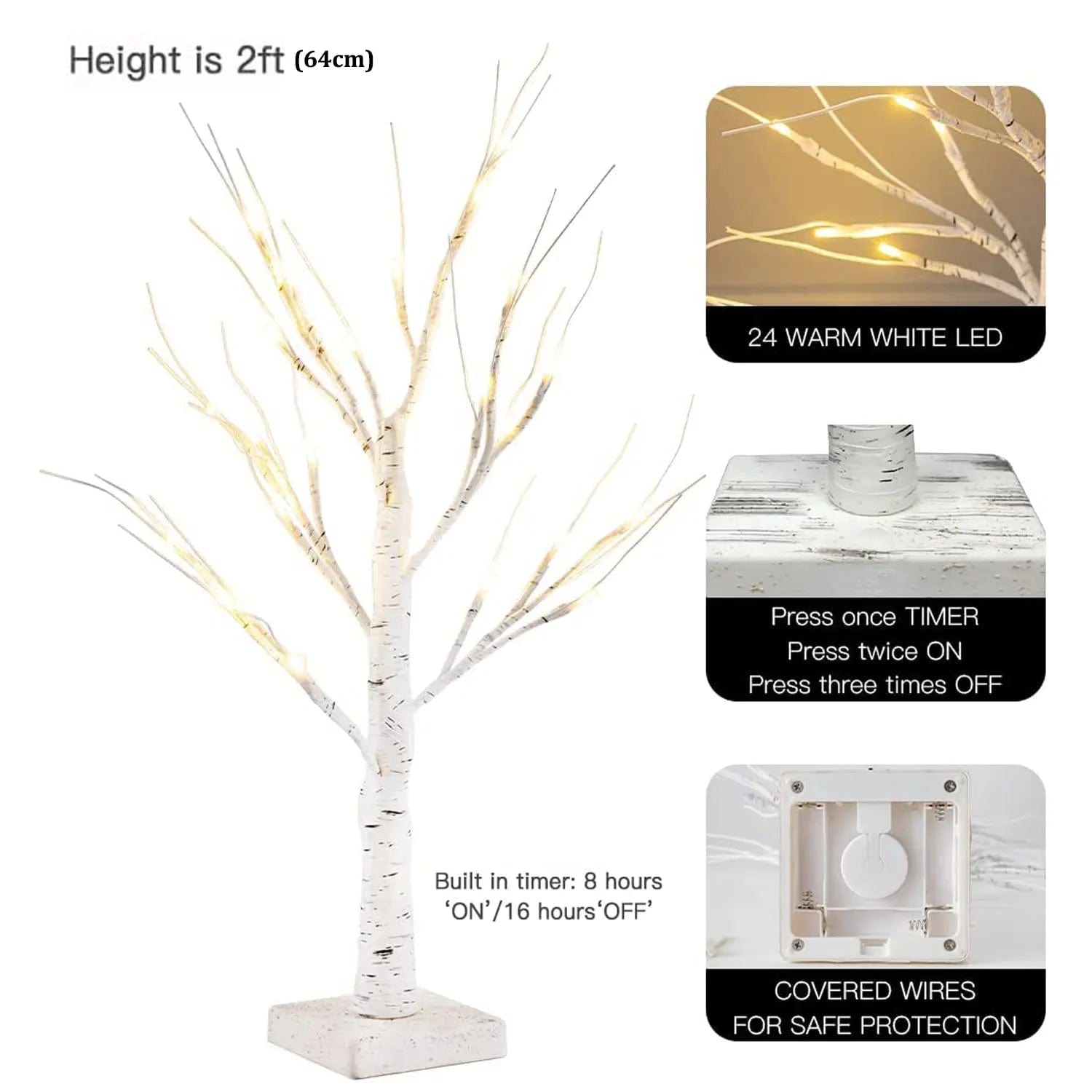 Birch Tree With LED Christmas Lights Decoration | 2 Piece - Cart In Mart