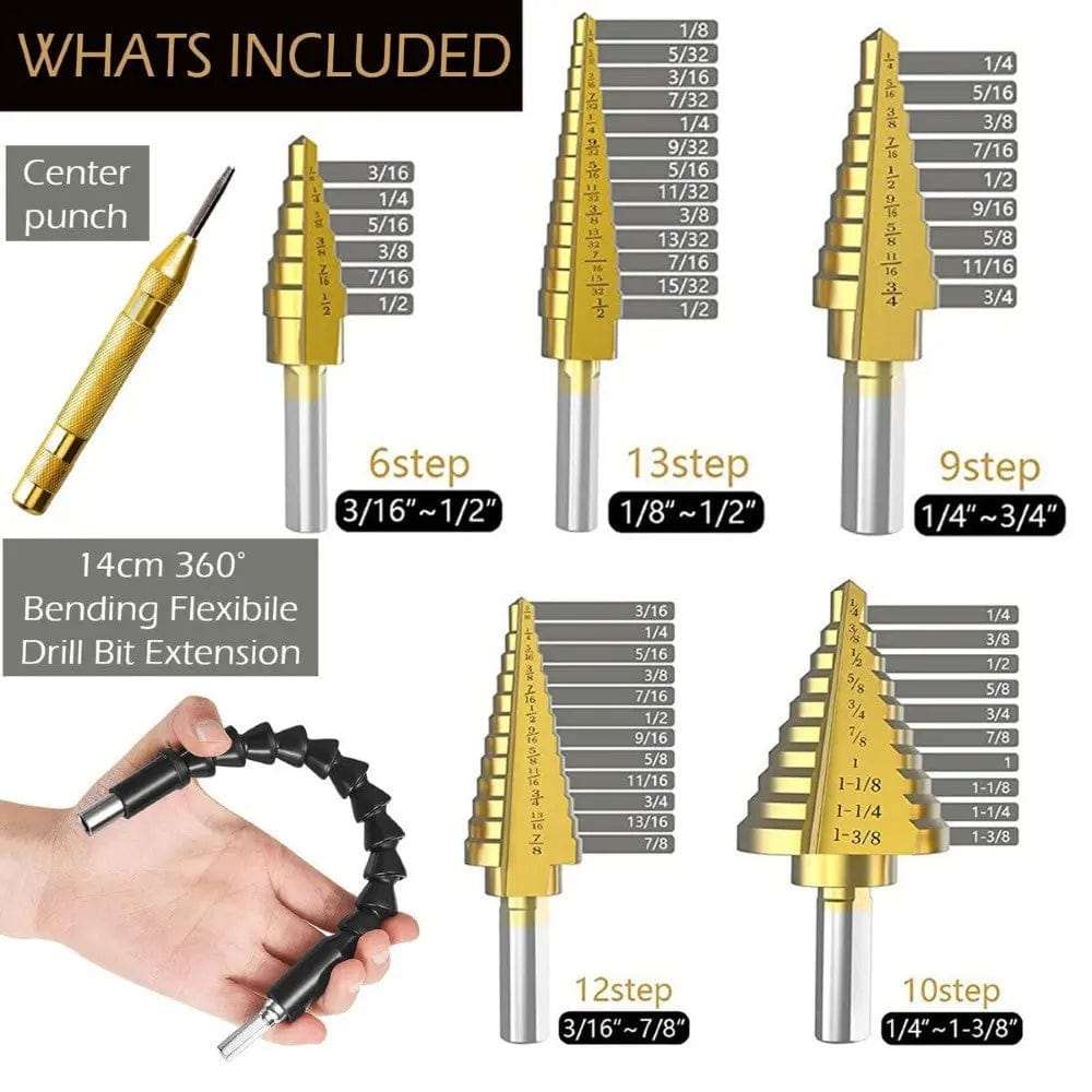 7 Piece High Speed Steel Step Drill Bit Set | Best Quality - Cart In Mart