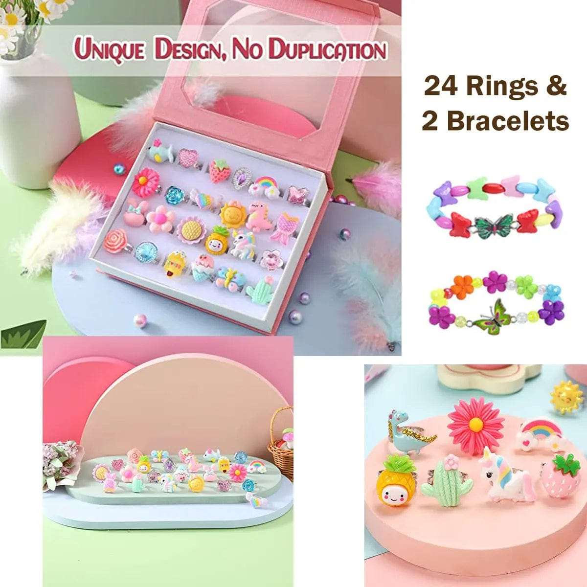 26 Pieces of Jewelry for Little Girls | Rings & Bracelets - Cart In Mart
