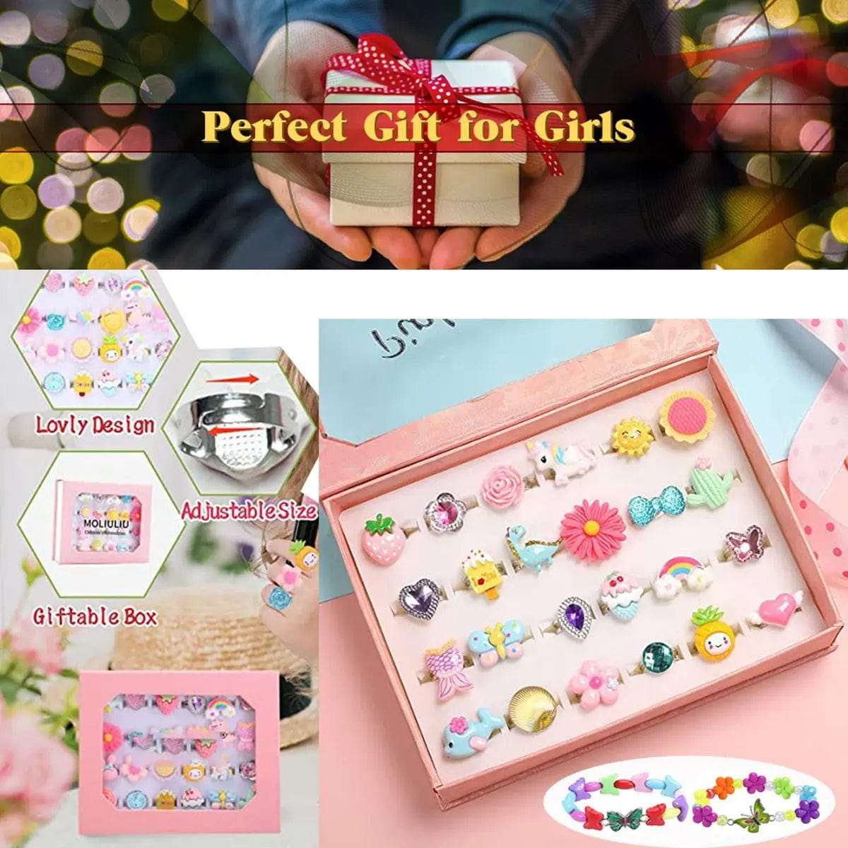 26 Pieces of Jewelry for Little Girls | Rings & Bracelets - Cart In Mart