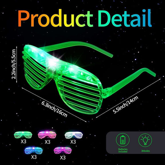 LED Glasses Glow in Dark - 15 Pack Neon Party Sunglasses - Cart In Mart