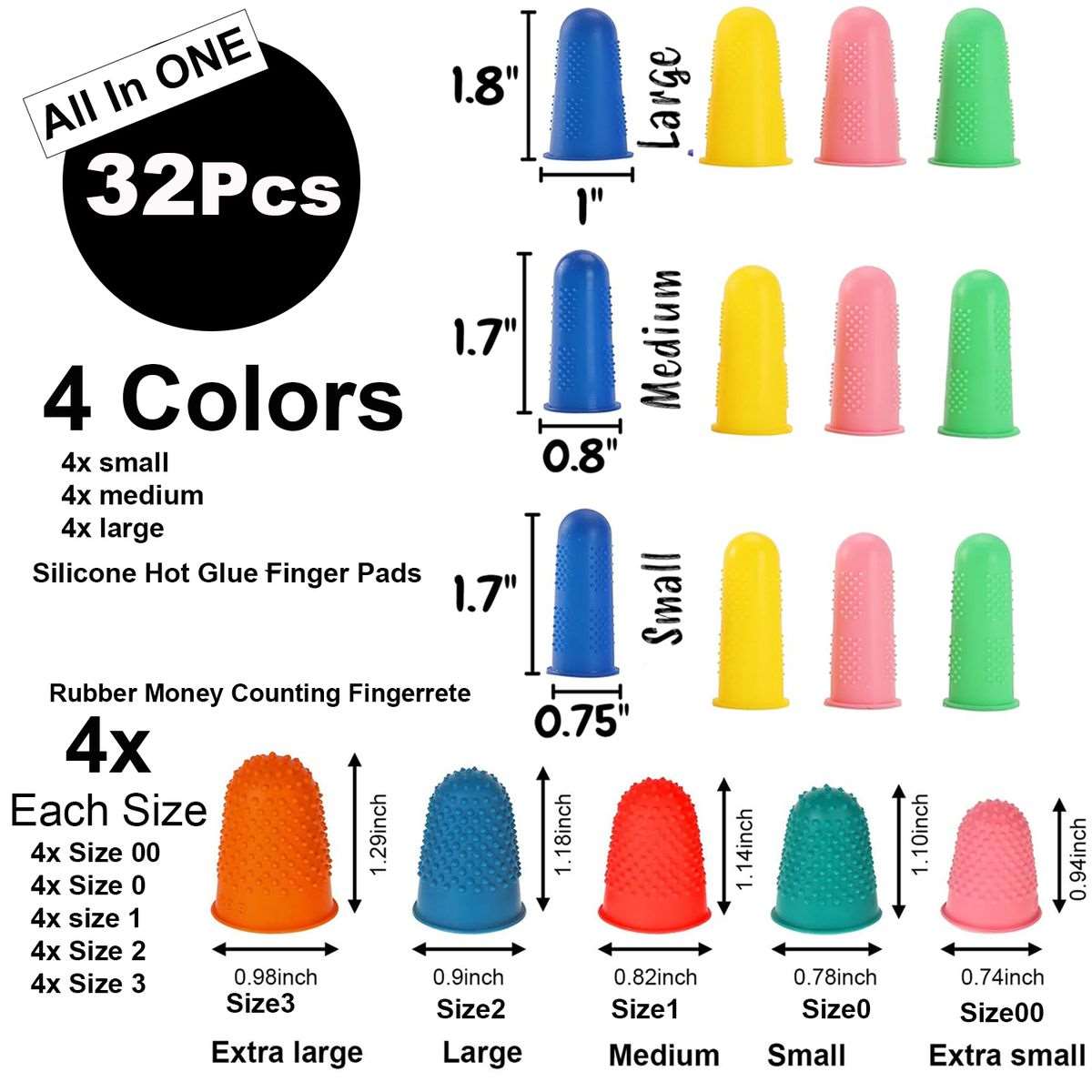 Cart In Mart 32 Piece All Sizes Rubber & Silicone Fingers Tip Pads Thi ...